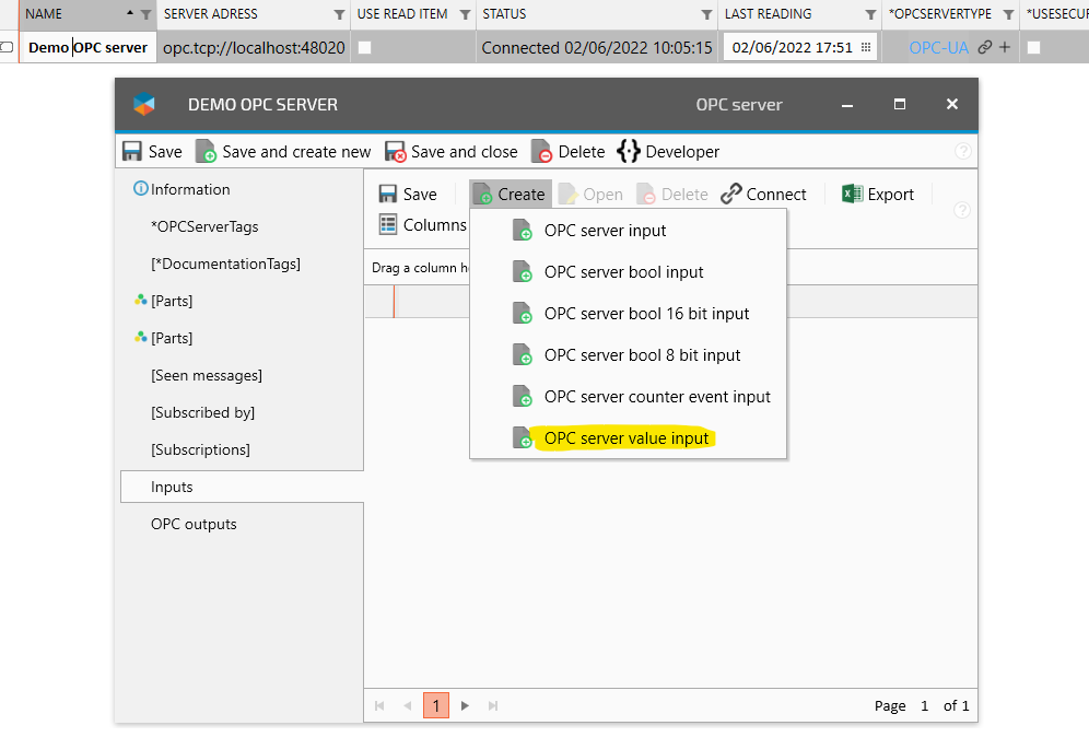How-to Register a input to read an OPC UA value
