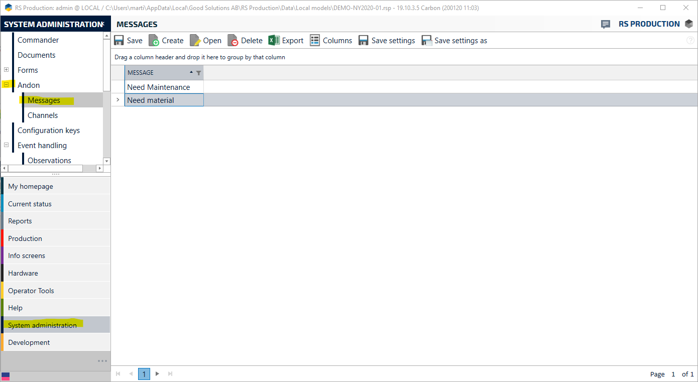 Create andon channels and message