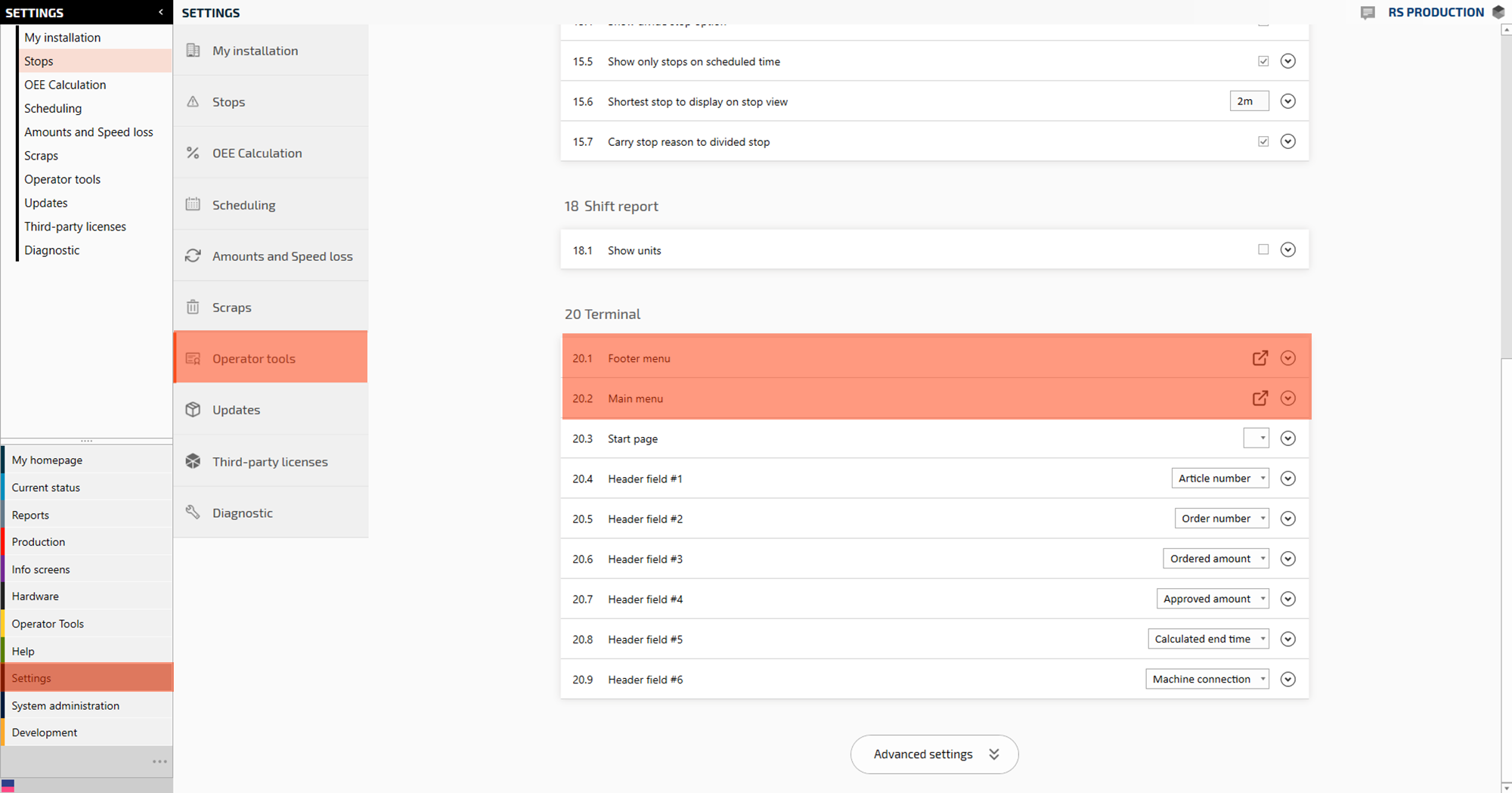Configure Operator tools menu